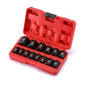 MIXPOWER 14 Pieces 1/2-Inch Drive Shallow Impact Socket Set, 3/8-Inch to 1-1/4 Inch, CR-V, SAE, 6 Point, Shallow, 14 Pieces 1/2" Dr. Shallow Socket