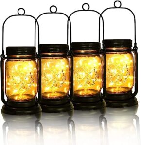 yeuago 4 pack solar garden lantern outdoor backyard decor hanging mason jar solar lights with 30 led lights retro design waterproof garden decor for garden