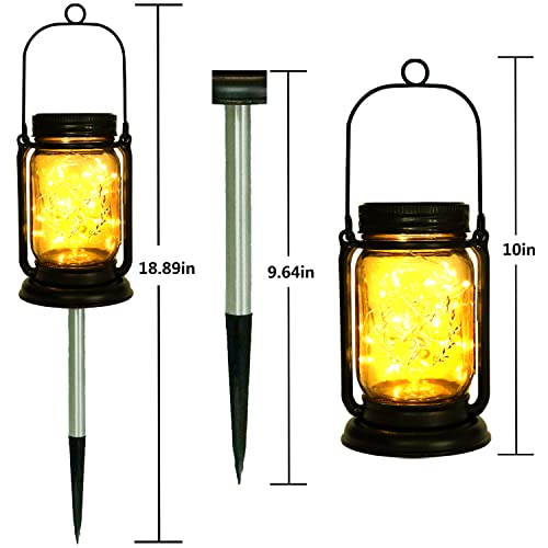 Yeuago 4 Pack Solar Garden Lantern Outdoor Backyard Decor Hanging Mason Jar Solar Lights with 30 Led Lights Retro Design Waterproof Garden Decor for Garden