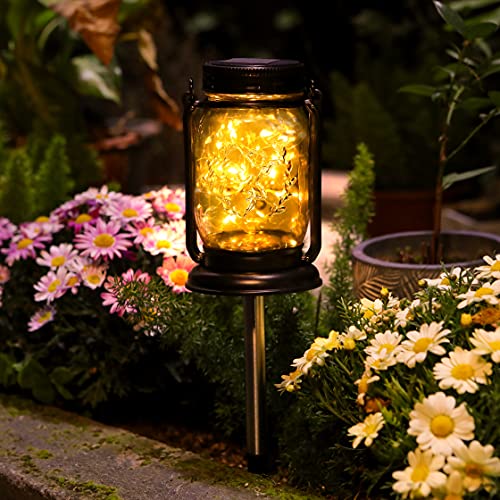 Yeuago 4 Pack Solar Garden Lantern Outdoor Backyard Decor Hanging Mason Jar Solar Lights with 30 Led Lights Retro Design Waterproof Garden Decor for Garden