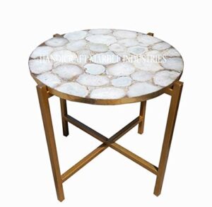 white agate round table with stand, agate stone table with stand, round white agate side table 21" inch