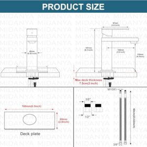 Midanya Matte Black Bathroom Sink Faucet 1 Hole Single Handle Deck Mount Lavatory Mixer Tap Include Pop Up Drain with Overflow One Lever Commercial