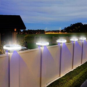 FVTLED Solar Outdoor Post Cap Lights, Solar Post Light Fits 4x4 5x5 6x6 Wooden Posts, IP65 Waterproof High Brightness 52 LEDs Lighting for Fence Deck Patio Garden Decoration (White, 4 Pack)