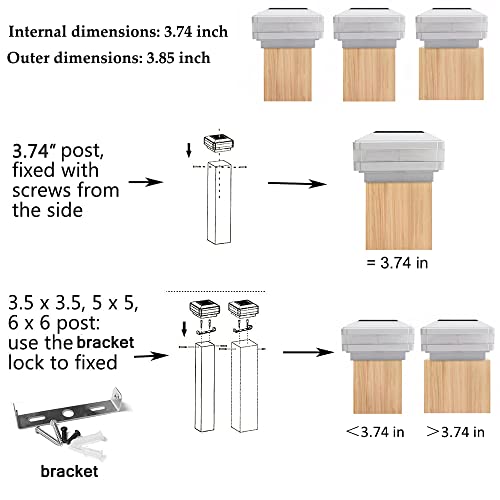 FVTLED Solar Outdoor Post Cap Lights, Solar Post Light Fits 4x4 5x5 6x6 Wooden Posts, IP65 Waterproof High Brightness 52 LEDs Lighting for Fence Deck Patio Garden Decoration (White, 4 Pack)