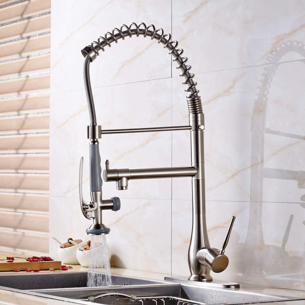 NZDY Faucet Chrome Pull Down Kitchen Faucet Hand Free Sprayer Head Bathroom Kitchen Mixer Tap with Cover Plate Spring Kitchen Sink Faucet Brushed Nickel