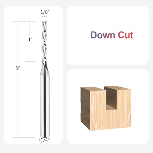 SpeTool Extra Long Spiral Router Bit Down Cut 1/8 inch Cutting Diameter, 1/4 inch Shank 3 inch OVL HRC55 Solid Carbide End Mill for Wood Cut Carving Engrave