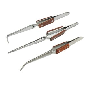 megacast bundle: fiber grip soldering tweezers set - 6.5" solder tweezers (approx. 45-degree angle), 6" solder tweezers (approx. 90-degree angle) & 6.5" straight solder tweezers