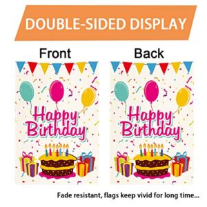 QWETRY Happy Birthday Garden Flag Double Sided, Small Vertical Premium Burlap Rustic Welcome Birthday Yard Flag for Farmhouse Outside Outdoor Flags 12.5 x 18 Prime Birthday Party Celebration Banner