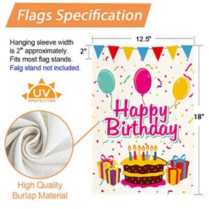 QWETRY Happy Birthday Garden Flag Double Sided, Small Vertical Premium Burlap Rustic Welcome Birthday Yard Flag for Farmhouse Outside Outdoor Flags 12.5 x 18 Prime Birthday Party Celebration Banner