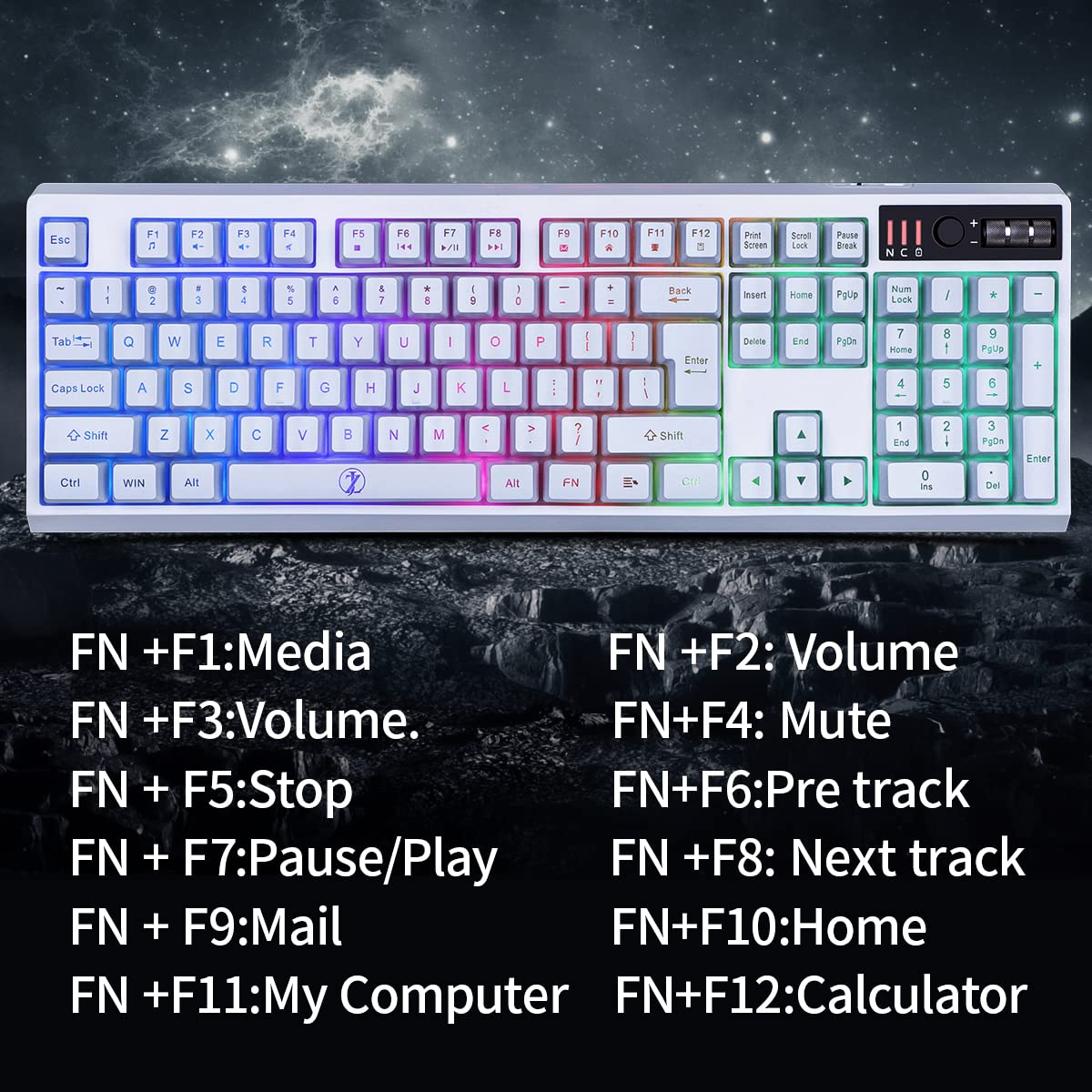 ZJFKSDYX C104 Wireless Gaming Keyboard and Mouse Combo, Waterproof 104 Keys US Layout RGB Backlit Rechargeable Mechanical Feel Ergonomic Keyboard and RGB Mute Mouse for PC Gamers (White)