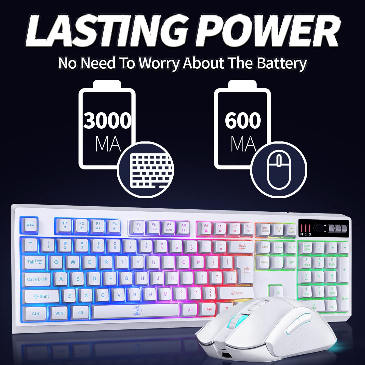 ZJFKSDYX C104 Wireless Gaming Keyboard and Mouse Combo, Waterproof 104 Keys US Layout RGB Backlit Rechargeable Mechanical Feel Ergonomic Keyboard and RGB Mute Mouse for PC Gamers (White)