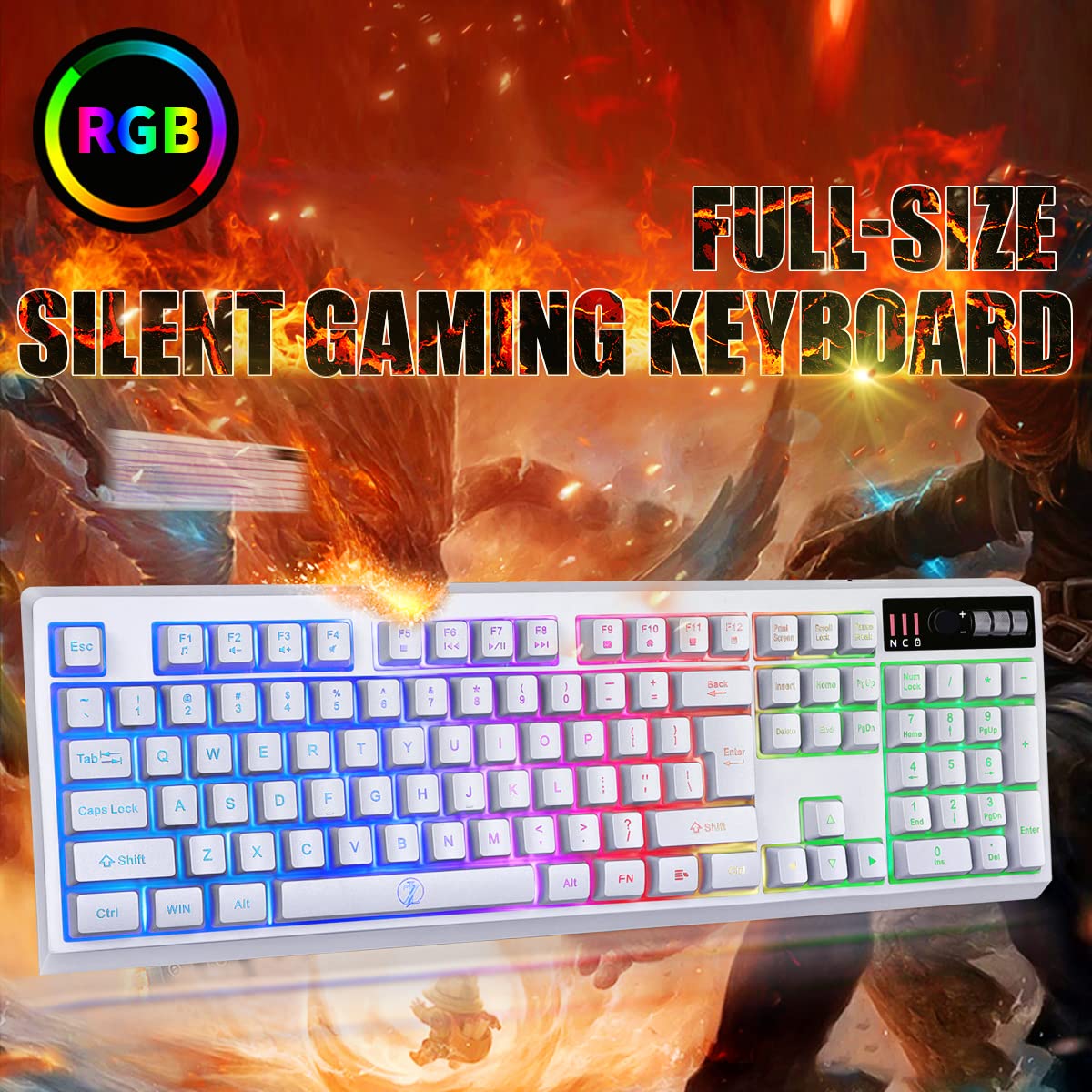 ZJFKSDYX C104 Wireless Gaming Keyboard and Mouse Combo, Waterproof 104 Keys US Layout RGB Backlit Rechargeable Mechanical Feel Ergonomic Keyboard and RGB Mute Mouse for PC Gamers (White)