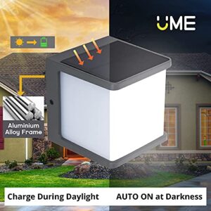 UME Solar Motion Sensor Outdoor LED Wall Light, IP65 Waterproof Modern Wall Sconce, 4000K, 500LM, 120° Sensing Angle, Dusk to Dawn Wireless Fence Lights Decorative for Porch, Patio, Garden