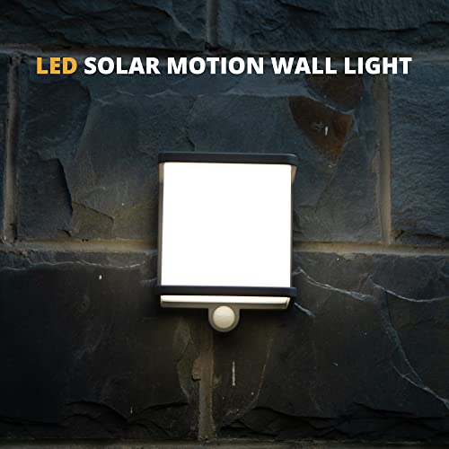 UME Solar Motion Sensor Outdoor LED Wall Light, IP65 Waterproof Modern Wall Sconce, 4000K, 500LM, 120° Sensing Angle, Dusk to Dawn Wireless Fence Lights Decorative for Porch, Patio, Garden