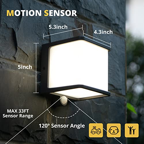 UME Solar Motion Sensor Outdoor LED Wall Light, IP65 Waterproof Modern Wall Sconce, 4000K, 500LM, 120° Sensing Angle, Dusk to Dawn Wireless Fence Lights Decorative for Porch, Patio, Garden