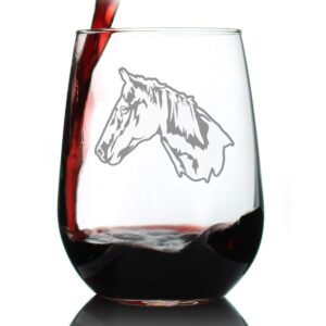 horse face stemless wine glass - western themed farm decor and gifts for horseback riders - large 17 oz glasses