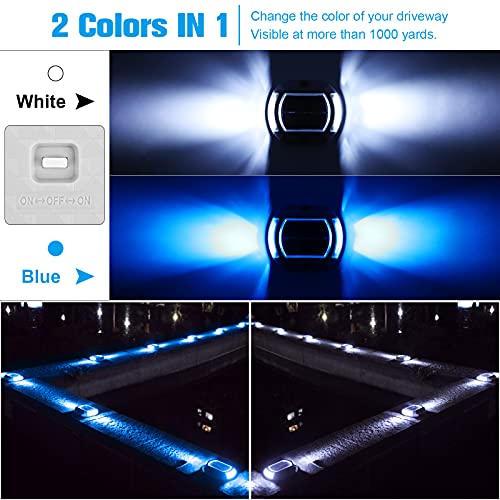 VOLISUN Solar Driveway Lights Dock Deck Lights 12 Pack,2 Colors in 1, LED Solar Powered Waterproof Outdoor Warning Step Lights for Driveway Sidewalk Pathway (2 Colors Lighting,White/Blue)