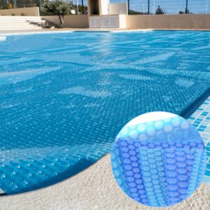 Thermal Solar Blanket for Swimming Pool 𝗧𝗿𝗶𝗺𝗺𝗮𝗯𝗹𝗲 𝟏𝟔 𝐌𝐢𝐥 𝟖𝐟𝐭 𝐱 𝟖𝐟𝐭 Floating Spa Blanket and Heavy Duty Hot Tub Bubble Insulating Cover for Hot Tubs Inground Pools Insulating Solar