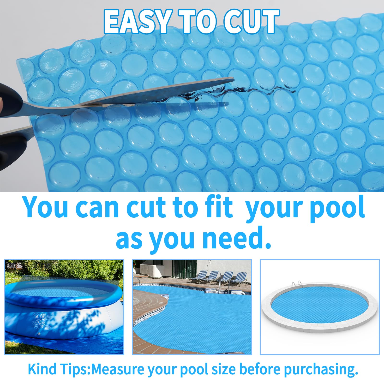 Thermal Solar Blanket for Swimming Pool 𝗧𝗿𝗶𝗺𝗺𝗮𝗯𝗹𝗲 𝟏𝟔 𝐌𝐢𝐥 𝟖𝐟𝐭 𝐱 𝟖𝐟𝐭 Floating Spa Blanket and Heavy Duty Hot Tub Bubble Insulating Cover for Hot Tubs Inground Pools Insulating Solar