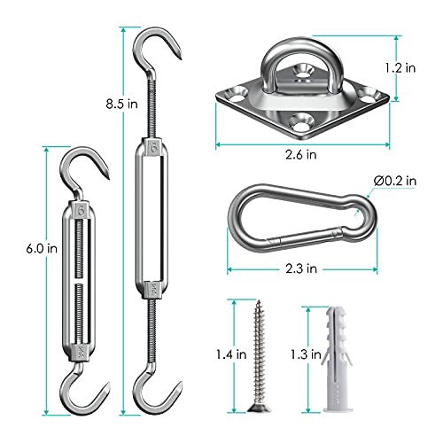 Shade Sail Hardware Kit 6' for Rectangular Square Triangular Sun Shade Sail Installation in Patio Lawn and Garden, Anti-Rust Sail Shade Hardware Kit of Heavy Duty (40Pcs) (6 Inch Shade Sail Hardware)