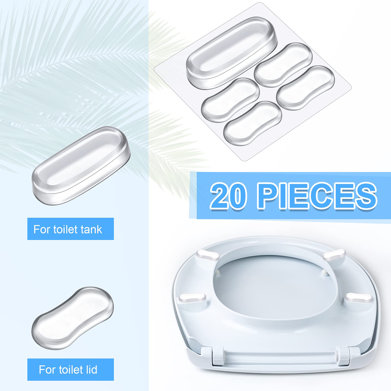 20 Pieces Toilet Seat Bidet Replacement Kit Quiet Soft, Silicone Rubber Lid Bumper Universal Toilet Seat Bumper for Bidet Attachment with Strong Adhesive for Families, Hotels, School Toilet