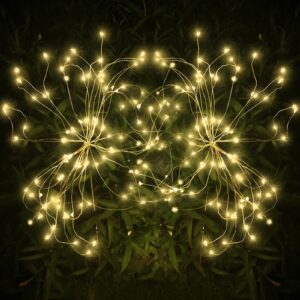 joretle solar garden lights, solar outdoor decorative lights solar firework lights 105 led powered 35 copper wires string light, diy firework lights for garden, patio, countyard (2 pack, warm-white)