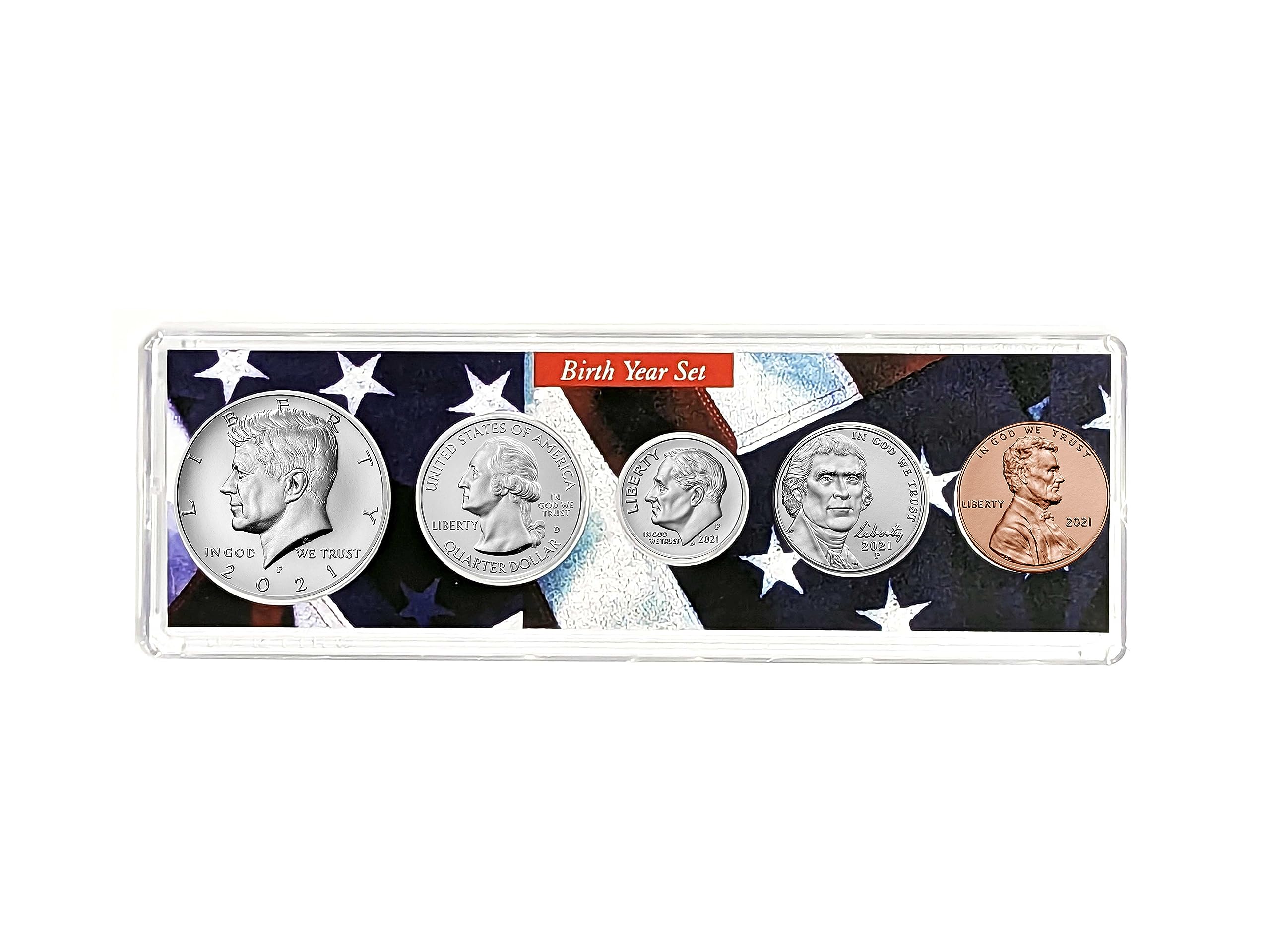 2021-5 Coin Birth Year Set in American Flag Holder Collection Seller Uncirculated