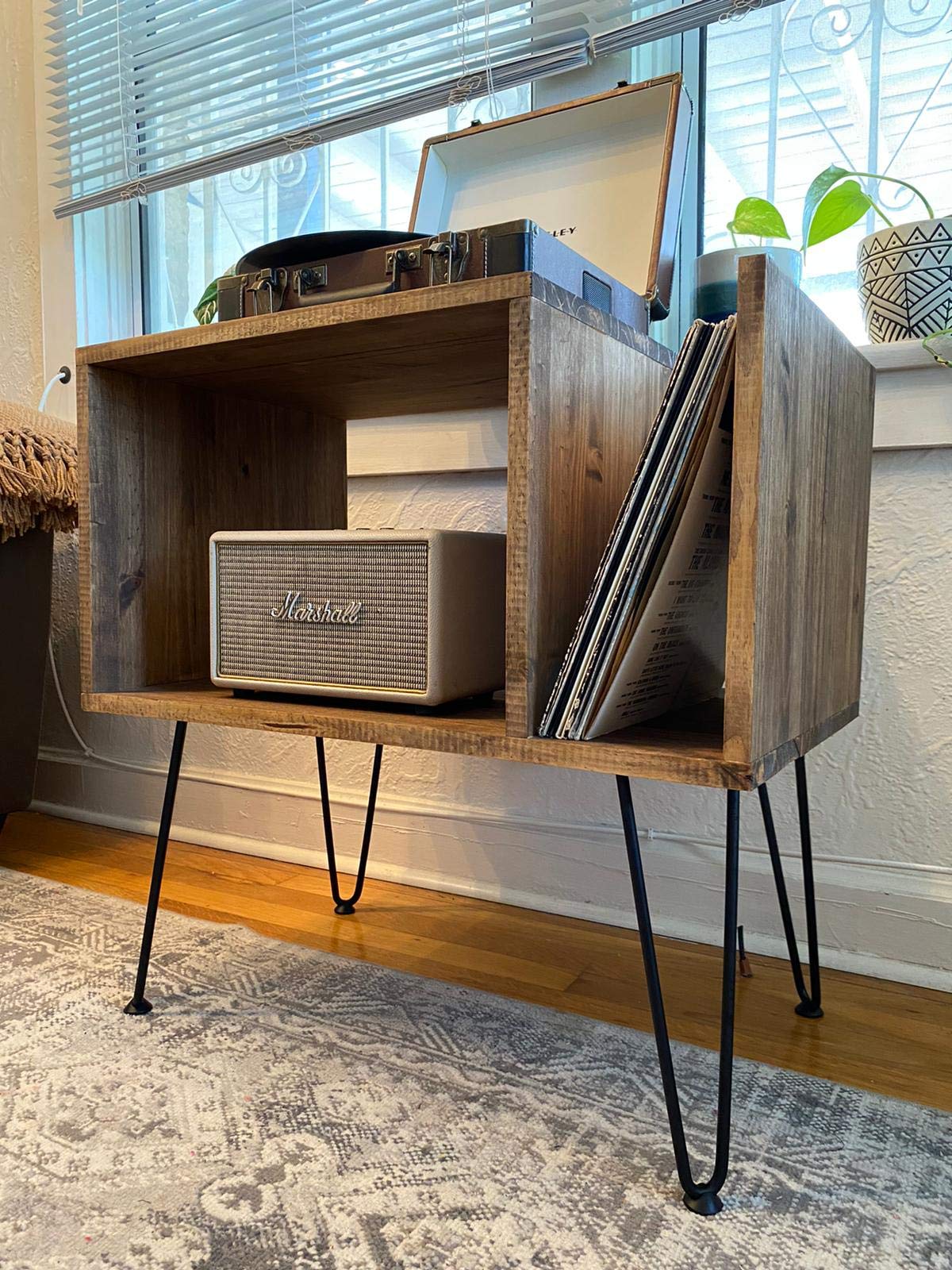 Table For Record Player Stand Cabinet MCM Mid Century Modern with Hairpin Legs