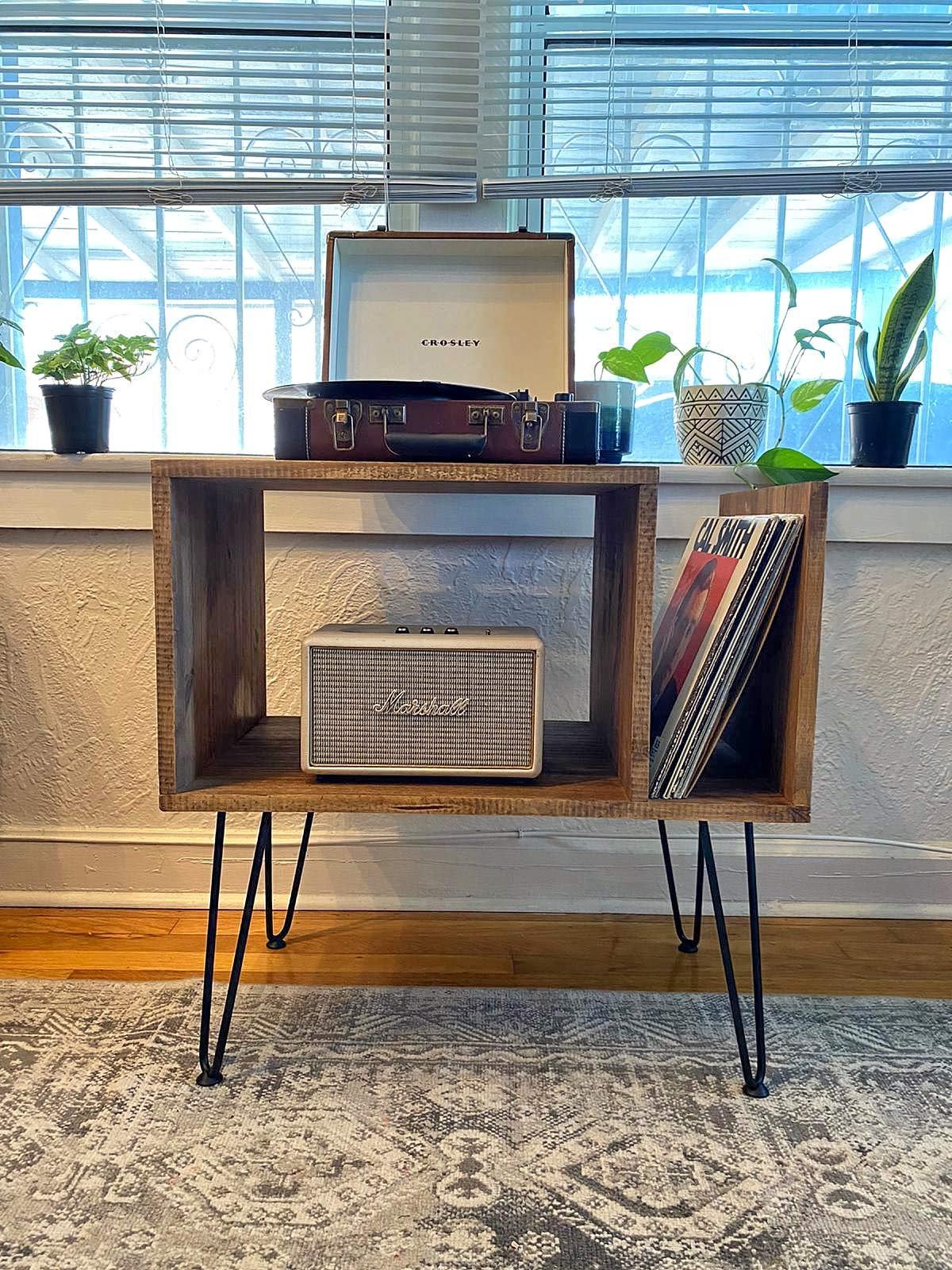 Table For Record Player Stand Cabinet MCM Mid Century Modern with Hairpin Legs