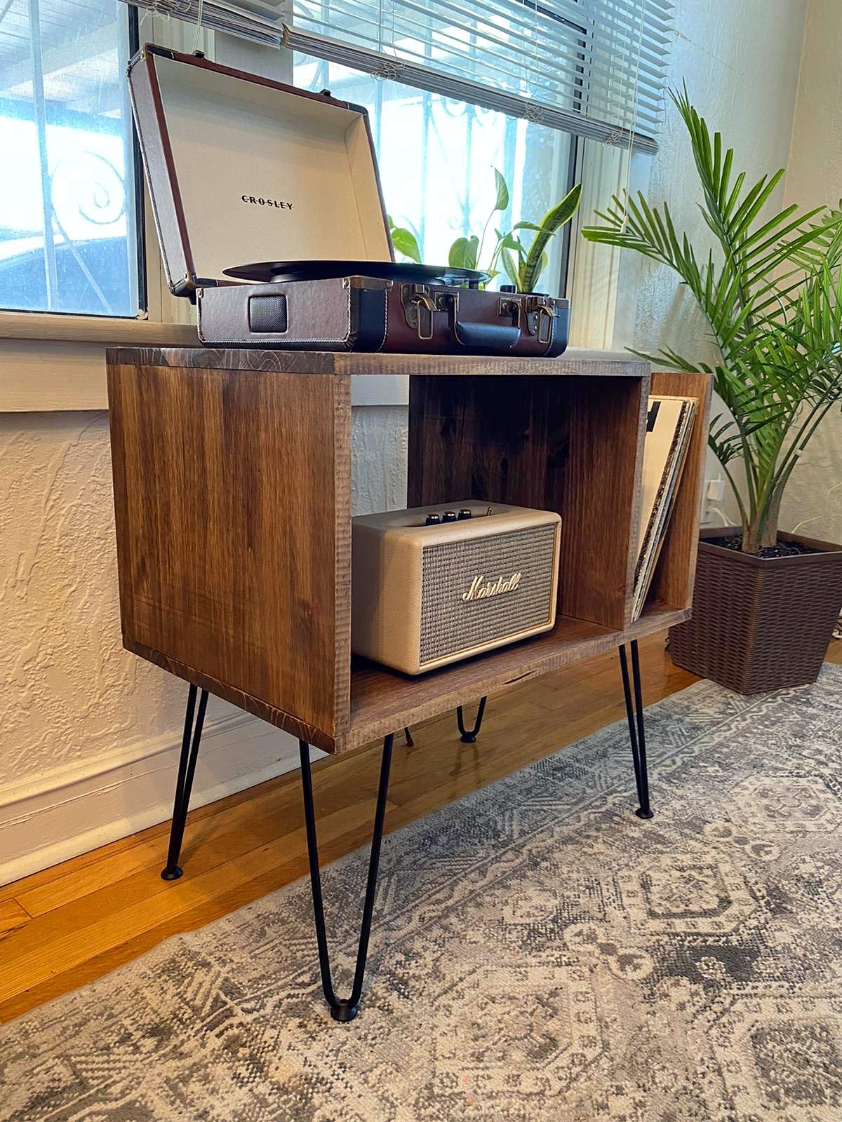 Table For Record Player Stand Cabinet MCM Mid Century Modern with Hairpin Legs