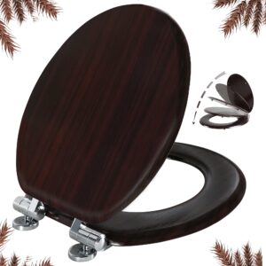 round toilet seat molded wood toilet seat with quietly close and quick release hinges, easy to install also easy to clean by angol shiold (round, dark brown)