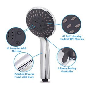 High Pressure Handheld Shower Head Briout 5-Settings Powerful Water Spray Shower Head against Low Pressure Water Flow with Stainless Hose and Adjustable Mount