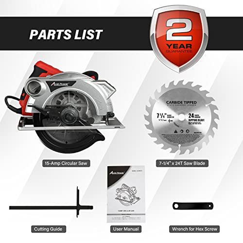 AVID POWER Circular Saw, 15 Amp Corded Circular Saw 7-1/4 Inch Electric Saw for Cutting Wood, Metal and Plastic, Solid Aluminum Base Plate