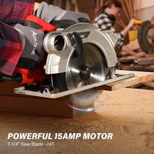 AVID POWER Circular Saw, 15 Amp Corded Circular Saw 7-1/4 Inch Electric Saw for Cutting Wood, Metal and Plastic, Solid Aluminum Base Plate