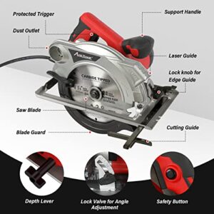 AVID POWER Circular Saw, 15 Amp Corded Circular Saw 7-1/4 Inch Electric Saw for Cutting Wood, Metal and Plastic, Solid Aluminum Base Plate