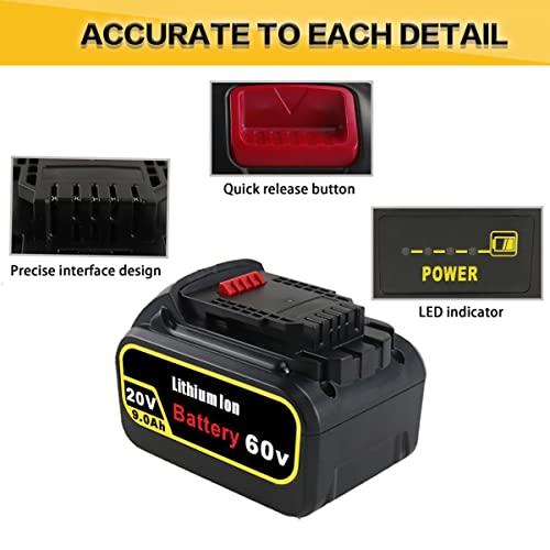 Devrig Replacement for Dewalt 9.0Ah Flexvolt 20V/60V Battery Compatible with Dewalt 20/60 Volt Max Battery DCB606 DCB609 DCB612 DCB204 DCB206