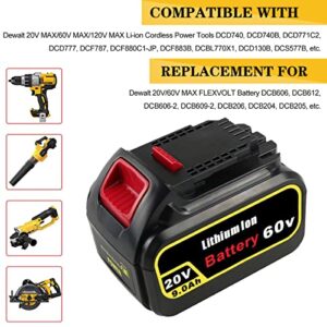 Devrig Replacement for Dewalt 9.0Ah Flexvolt 20V/60V Battery Compatible with Dewalt 20/60 Volt Max Battery DCB606 DCB609 DCB612 DCB204 DCB206