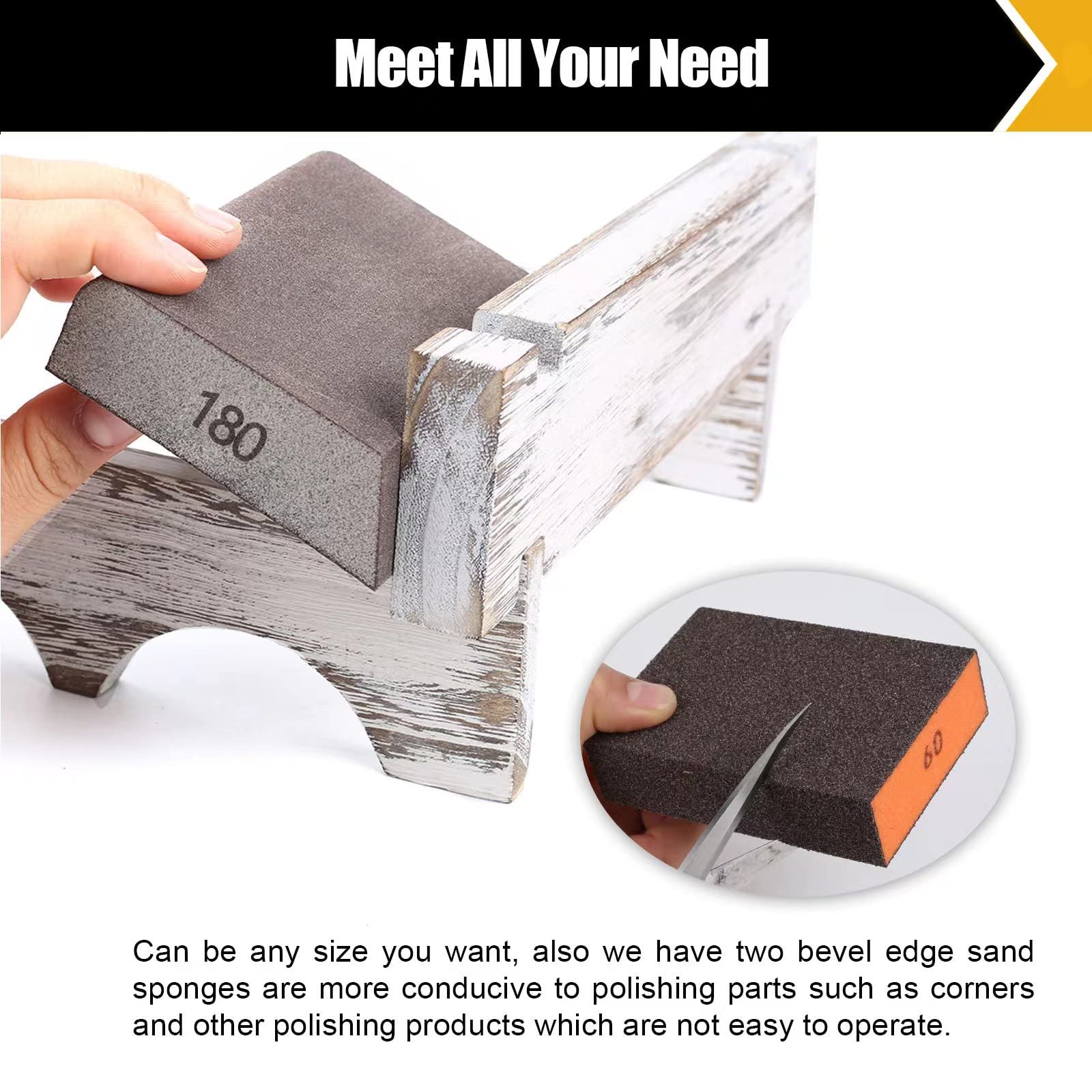 BOSHCRFAT 10 Pack Sanding Block, Washable and Reusable Sanding Sponge for Wood Drywall Metal Glasses Coarse/Medium/Fine/Superfine in 60/80/100/120/180/220 Grit Sandpaper Block Sand Paper Brick