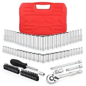 seketman 76-piece 1/4" drive socket set,1/4-inch drive master socket set with ratchets,extensions with 1/4" drive bits set,universal joint (5/32-inch- 9/16-inch, 4mm-15mm)