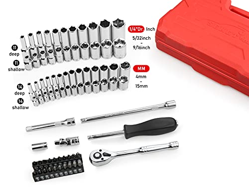 SEKETMAN 76-Piece 1/4" Drive Socket Set,1/4-Inch Drive Master Socket Set with Ratchets,Extensions with 1/4" Drive Bits Set,Universal Joint (5/32-Inch- 9/16-Inch, 4mm-15mm)