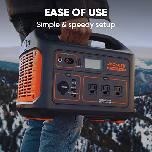 Jackery Portable Power Station Explorer 1000, 1002Wh Solar Generator (Solar Panel Optional) with 3x110V/1000W AC Outlets, Solar Lithium Battery Pack for Outdoor RV/Van Camping, Emergency (Renewed)