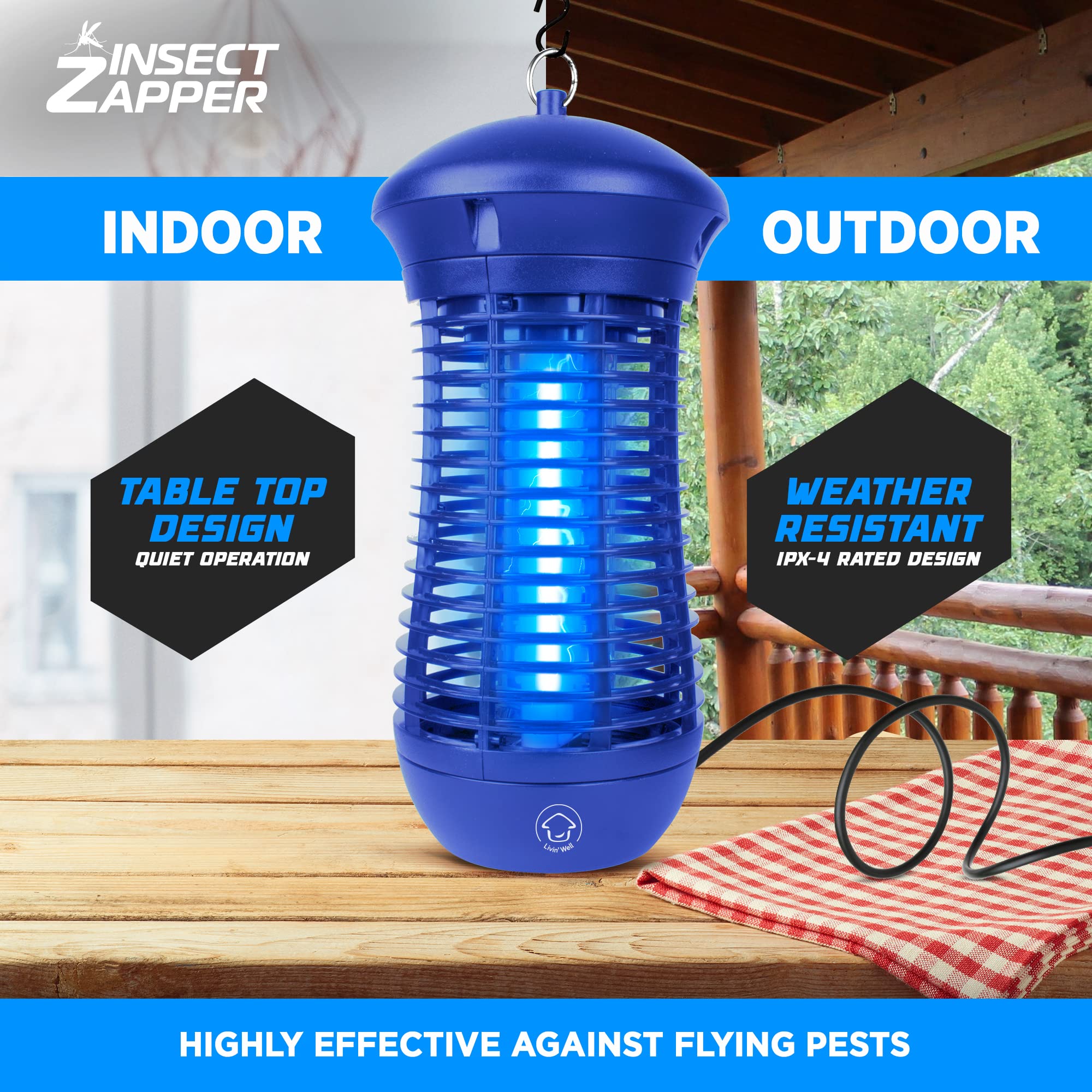 Livin’ Well Bug/Mosquito Zappers 2 Pk - 2 Electric UV Light Bulb with 1250 Sq. Feet Range, UV-A Bulb and Detachable Insect Trap, 1200V Outdoor and Indoor Bug Zapper Fly Killer