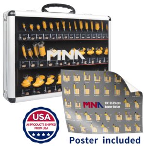 MNA Router Bits 35 Pcs Set, 35 Pieces 1/4 Inch Shank Router Bit Kit. American Router Bit Set Complete Set.