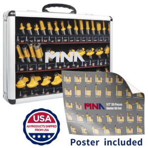 MNA Router Bits 35 Pcs Set, 35 Pieces 1/2 Inch Shank Router Bit Kit. American Router Bit Set Complete Set.