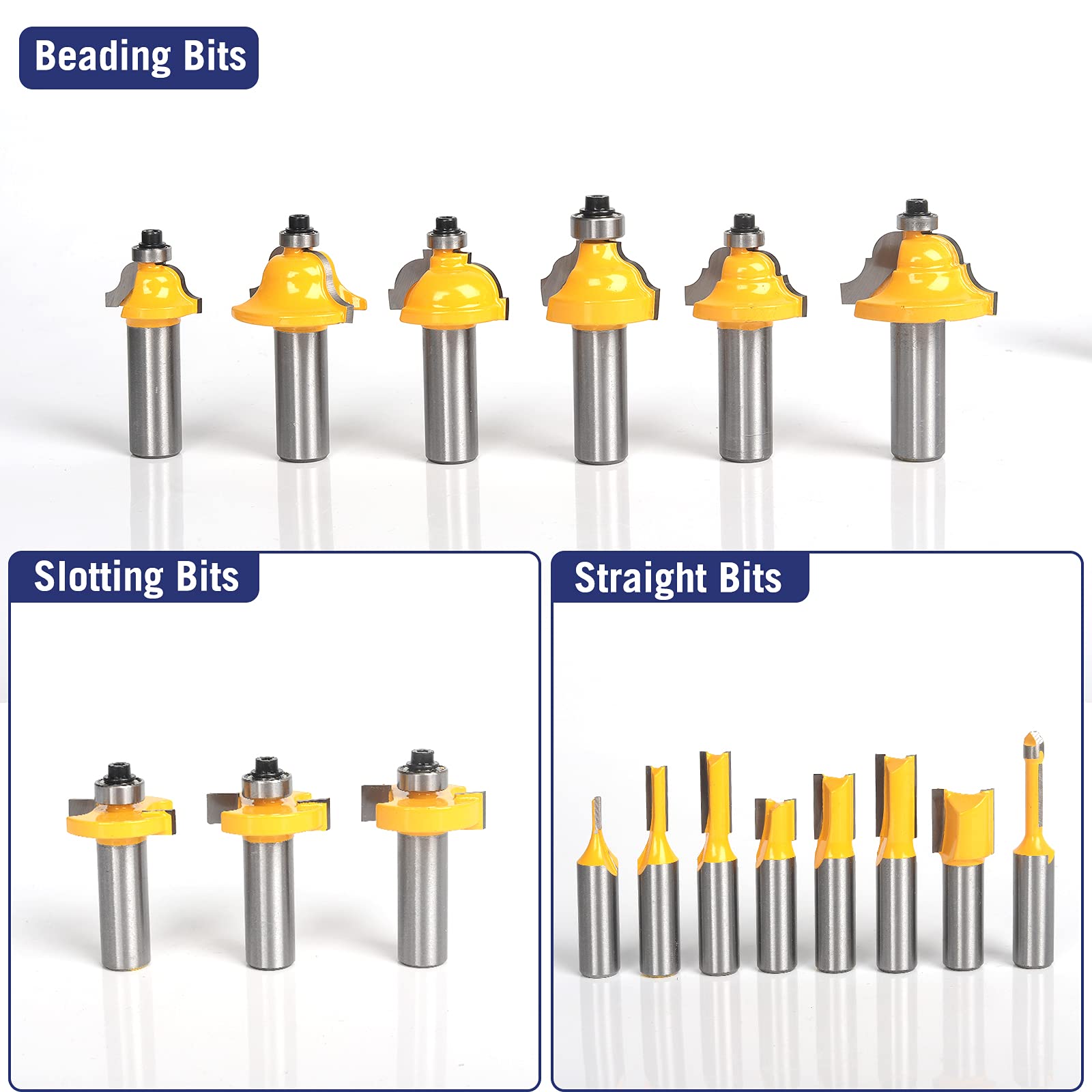 MNA Router Bits 35 Pcs Set, 35 Pieces 1/2 Inch Shank Router Bit Kit. American Router Bit Set Complete Set.