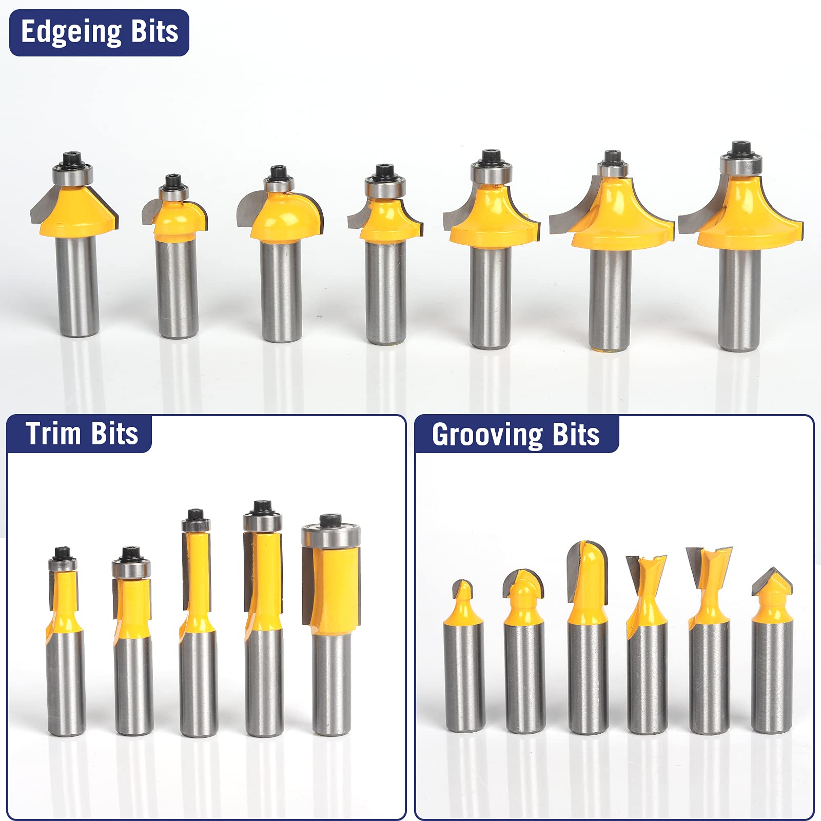 MNA Router Bits 35 Pcs Set, 35 Pieces 1/2 Inch Shank Router Bit Kit. American Router Bit Set Complete Set.