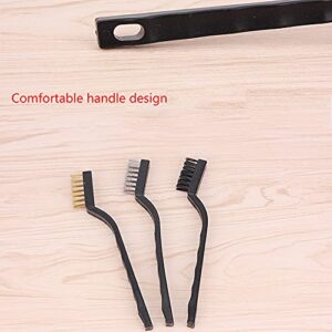 3Pcs Mini Wire Brush Set for Cleaning and Rust Removing, 7 Inch Industrial Wire Brushes of Stainless Steel/Nylon/Brass Bristles