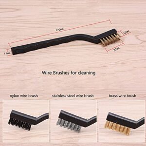 3Pcs Mini Wire Brush Set for Cleaning and Rust Removing, 7 Inch Industrial Wire Brushes of Stainless Steel/Nylon/Brass Bristles