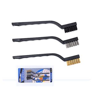 3Pcs Mini Wire Brush Set for Cleaning and Rust Removing, 7 Inch Industrial Wire Brushes of Stainless Steel/Nylon/Brass Bristles