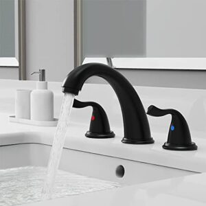 Bathroom Faucets for Sink 3 Hole, 8 inch Widespread Bathroom Faucet Matte Black Bath Faucet Brass 2 Handle Bathroom Sink Faucet with Pop Up Drain and Supply Hoses, 3 Hole Bathroom Faucet